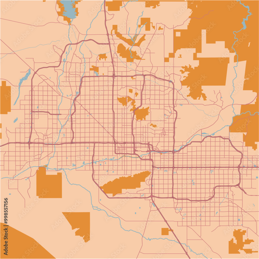Map of Phoenix in Arizona in a sandy theme. Contains layered vector ...