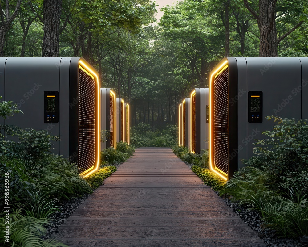 Modular energy storage units in a forest setting, providing renewable ...