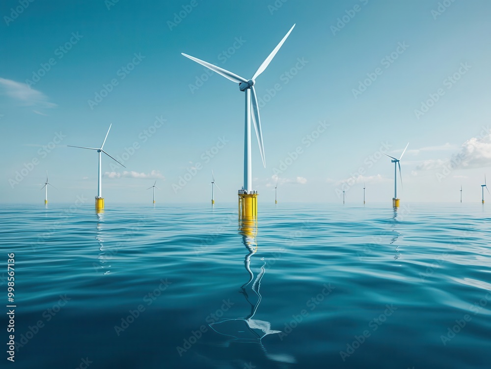 Floating wind farm with wave energy converters and submerged energy ...