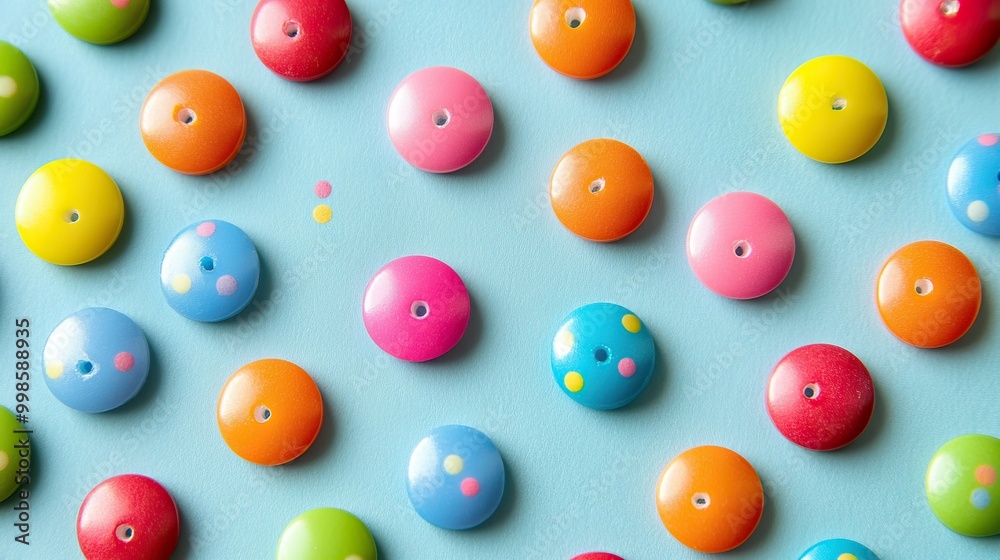 Colorful candy buttons on a strip of paper, their bright dots forming a playful and nostalgic ...