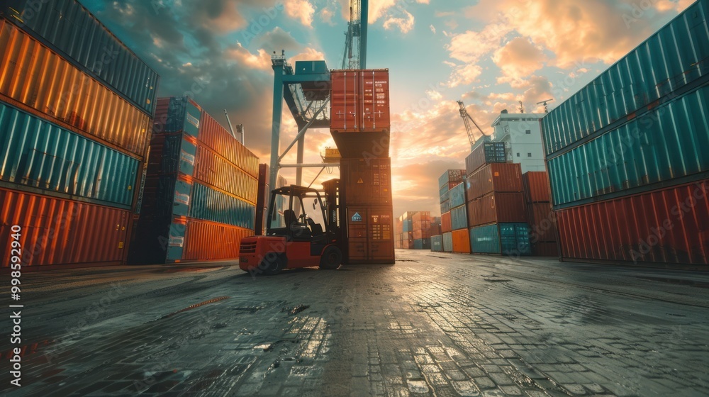 Logistics and shipping container ship industry, Forklift for container ...