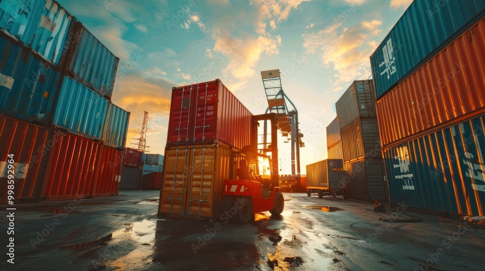 Logistics and shipping container ship industry, Forklift for container ...