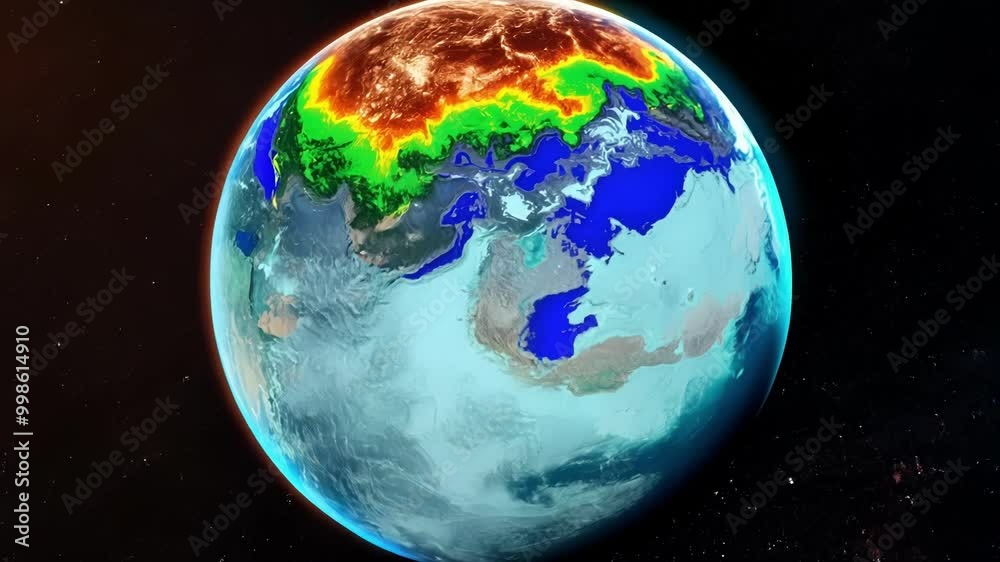 Planet earth seen from space with a heat map showing global warming ...