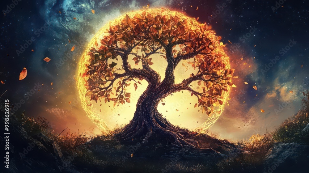 mystical tree of life illustration with intricate flowing branches ...