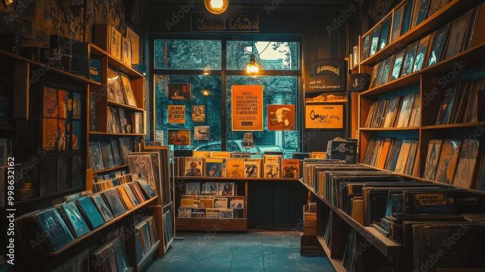 nostalgic vinyl haven cozy retro record shop interior with ...