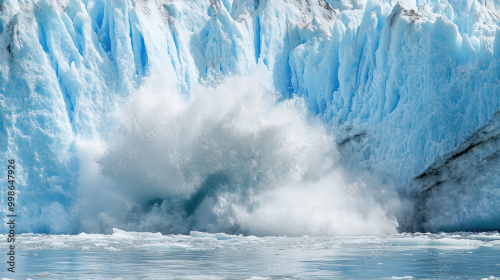 Melting glaciers create dramatic splashes as ice breaks off and falls ...