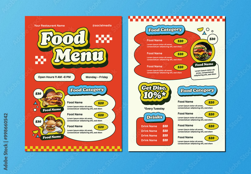 Red Retro Food Menu Layout Stock Template | Adobe Stock