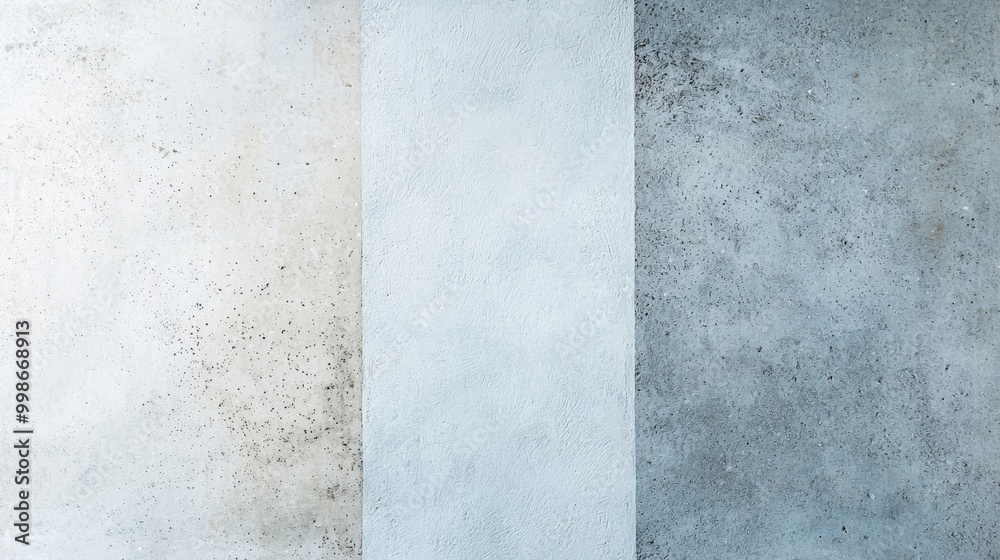 Three different concrete surfaces, in shades of gray and blue, are ...