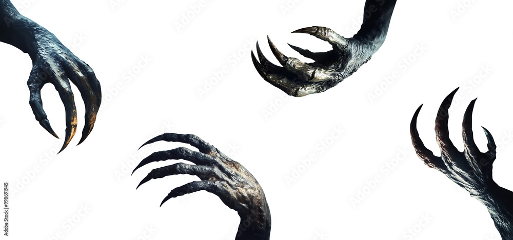 Set of creepy monster sharp menacing claws. Transparent background PNG ...