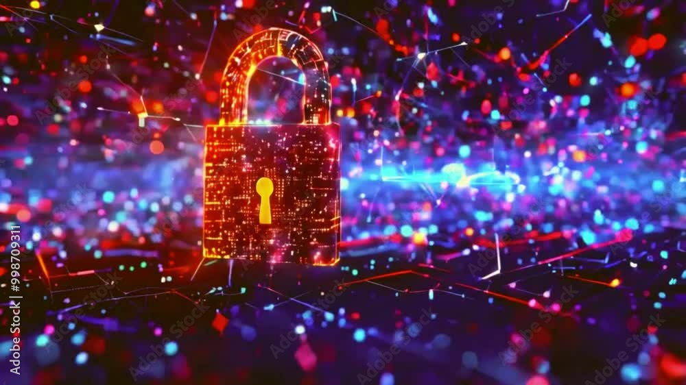 3D lock made of polygons and moving dots center of the screen ...