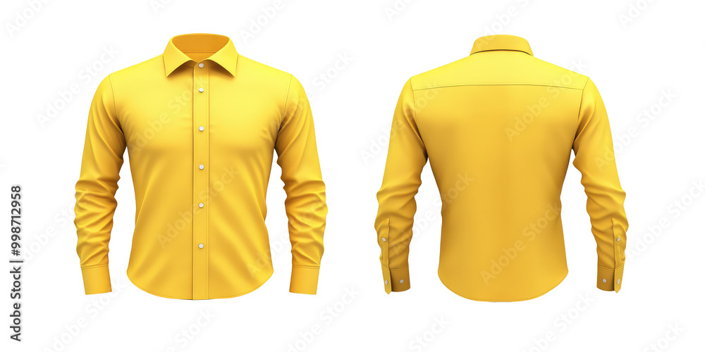 3d yellow male office formal shirt front and back view. Blank mockup ...