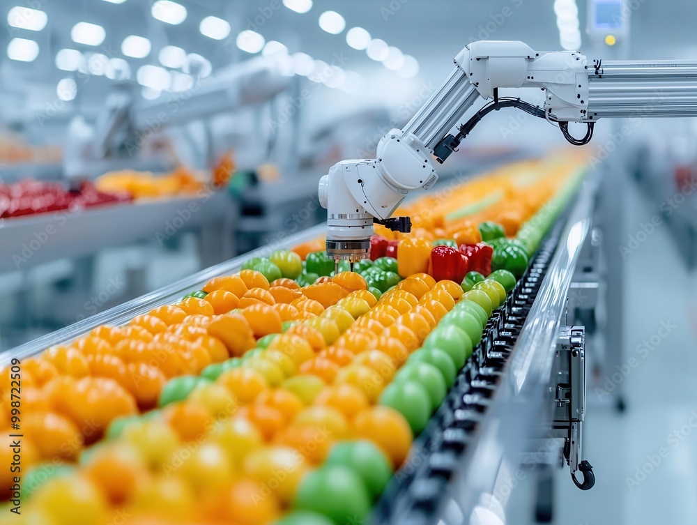 High-speed conveyor system with quality control robots scanning ...