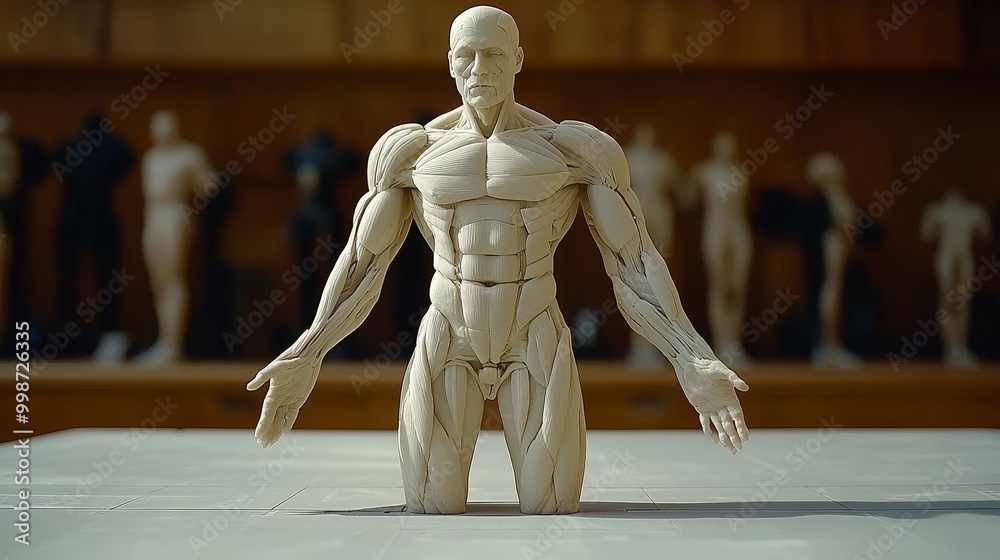 A detailed wooden human anatomy model in a studio setting, showcasing ...