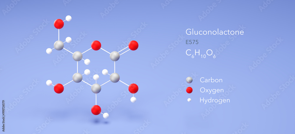 gluconolactone molecule, molecular structure, e575, 3d model ...