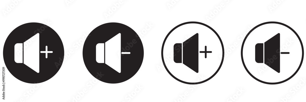 Silent and ring speaker icon set with simple and stroke style in black ...