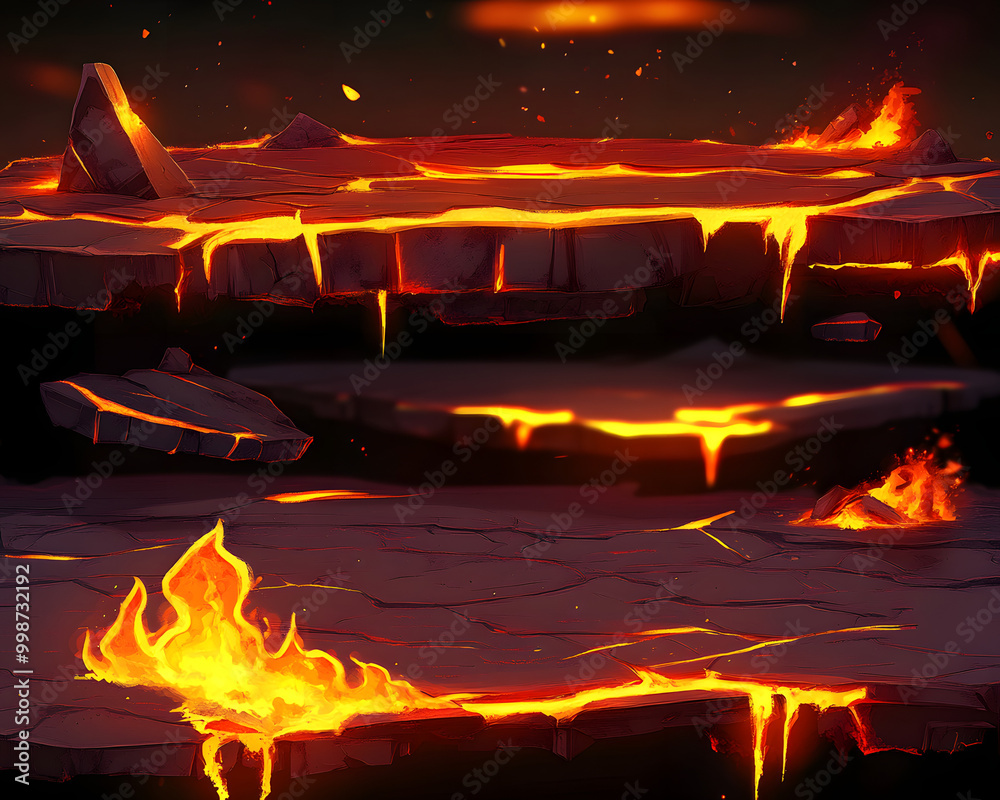 Fire and lava game effect. Magma and rock cartoon ui 2d set. Magic ...