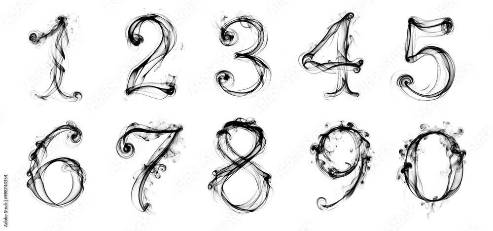 Black smoke numbers cutout set collection. 1 2 3 4 5 6 7 8 9 0 ...