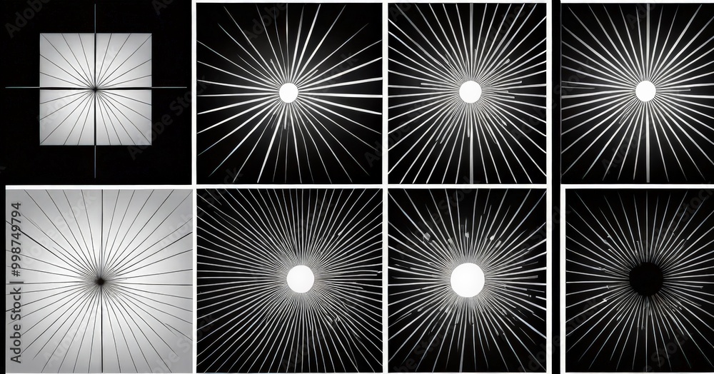 a grid of eight black and white photographs, each depicting a unique ...