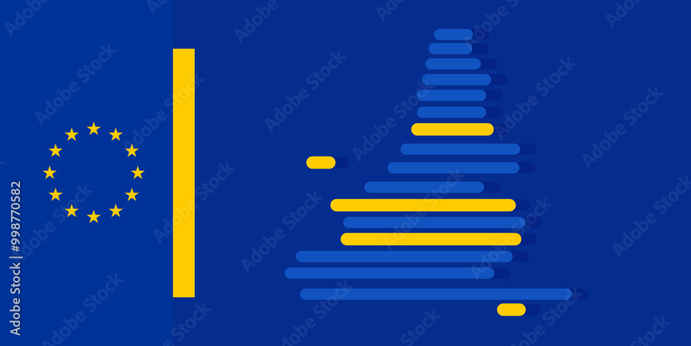 stripes as rounded lines in the shape of the map of Europe, European ...