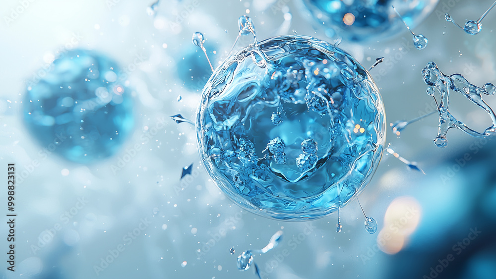 Biological cells - water, droplet, splash, blue, liquid, molecule ...