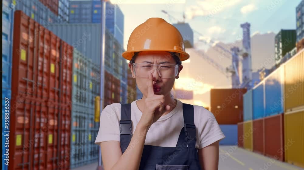 Close Up Of Asian Woman Worker Wearing Goggles And Safety Helmet ...