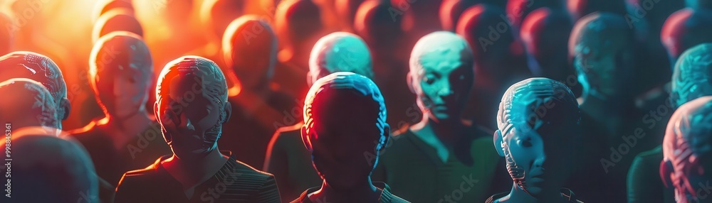 Group of faceless avatars ganging up on a single user in a digital ...