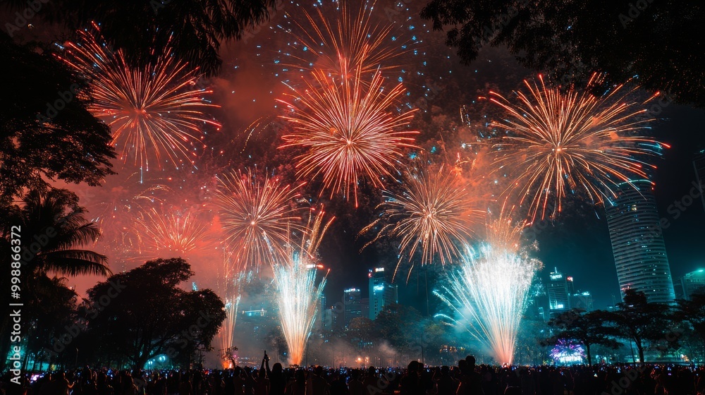 new year's eve in manila, philippines, with fireworks bursting over ...