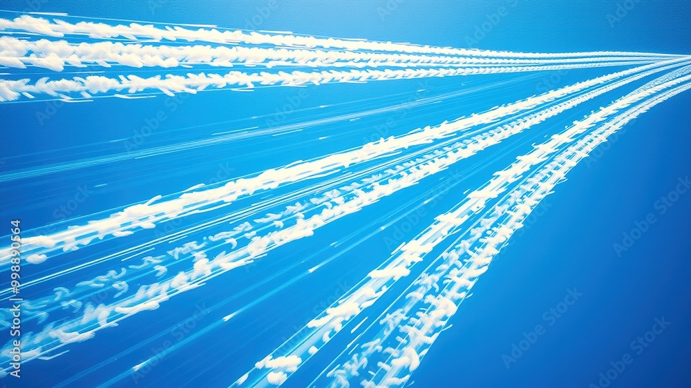 A blue sky background with moving aircraft trails, highlighted by ...