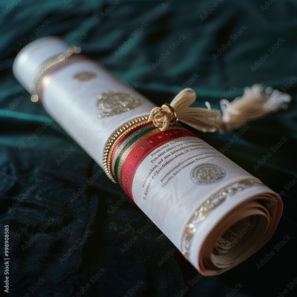 Elegant and ornate diploma with beautiful gold and red accents ...