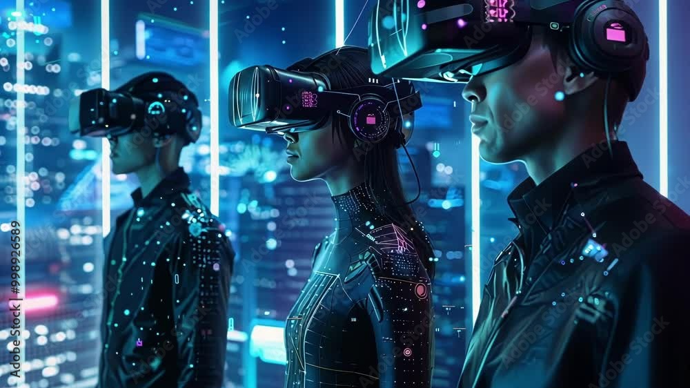 People wearing vr headsets experiencing immersive virtual gameplay ...