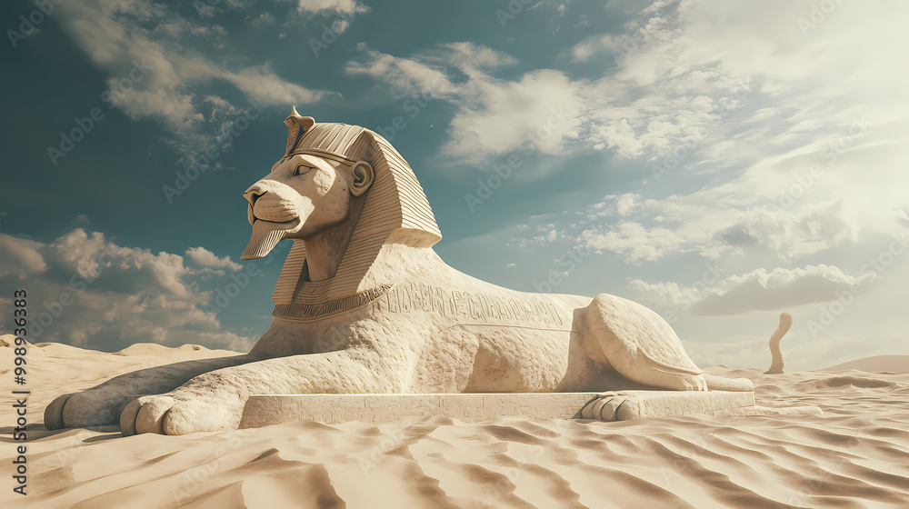 Artistic sphinx with a human head and lion's body, posing riddles in ...