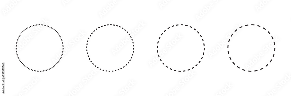 Dashed black dotted line in circle round shape isolated illustration 4 ...