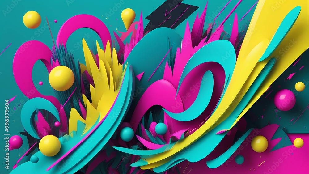 abstract design with bold, clashing 90s colors like teal, fuchsia, and ...