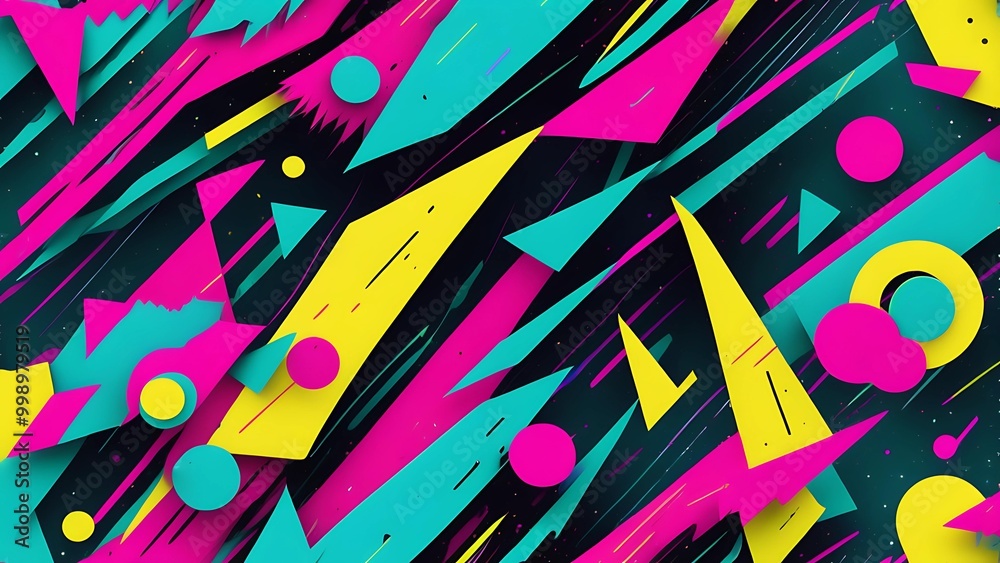 abstract design with bold, clashing 90s colors like teal, fuchsia, and ...