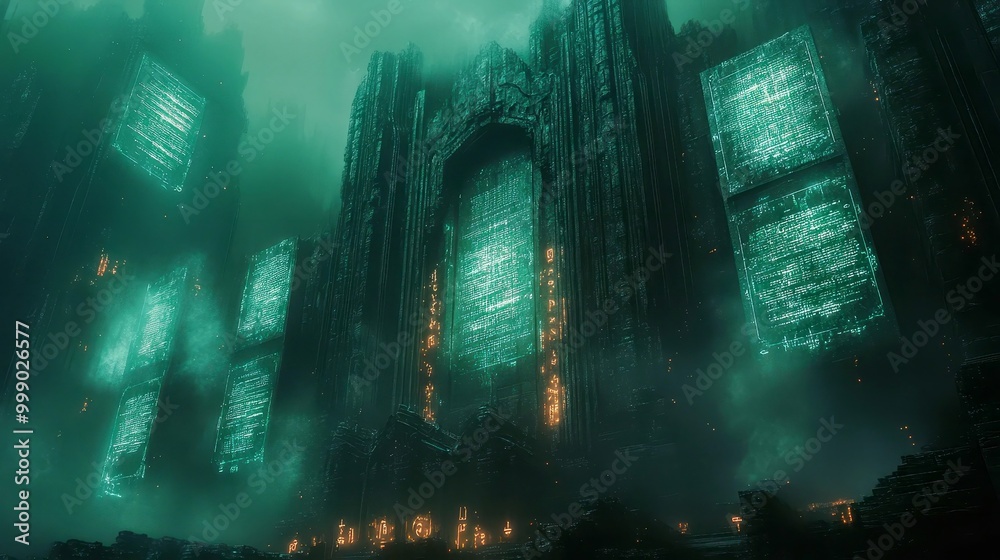 Mystical Cyberpunk Temple: A Dark Fantasy World of Glowing Runes and ...