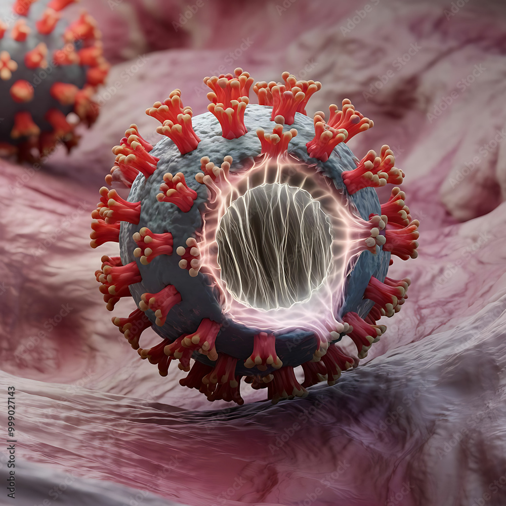 3D Scientific Illustration of Monkeypox Virus on Skin: Spherical ...