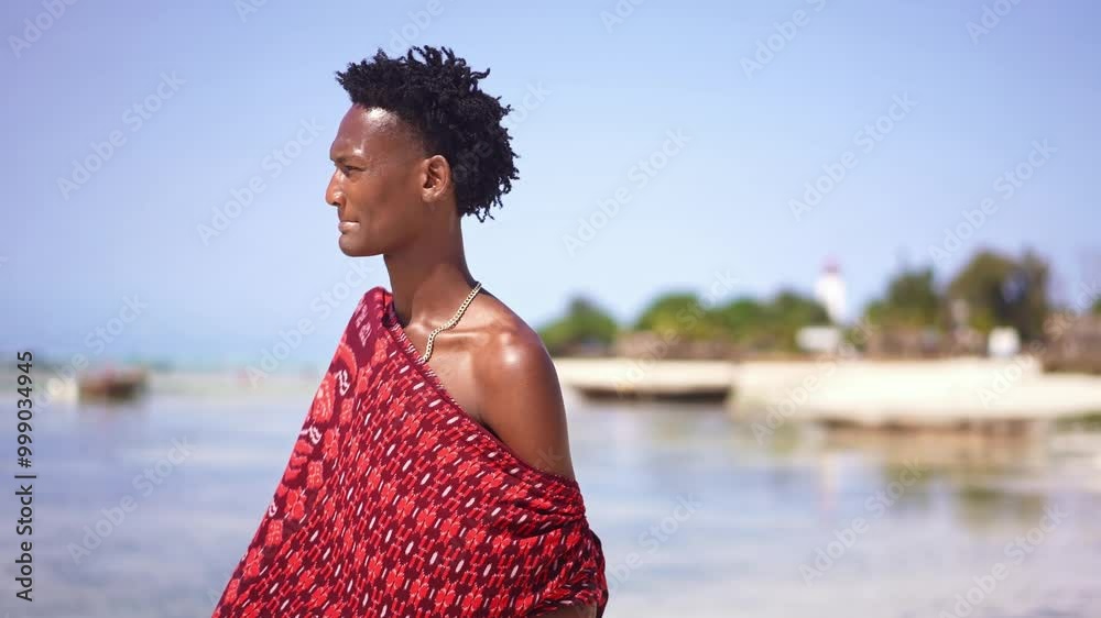 Portrait of Maasai man, traditional outfit, African warrior tribesman ...