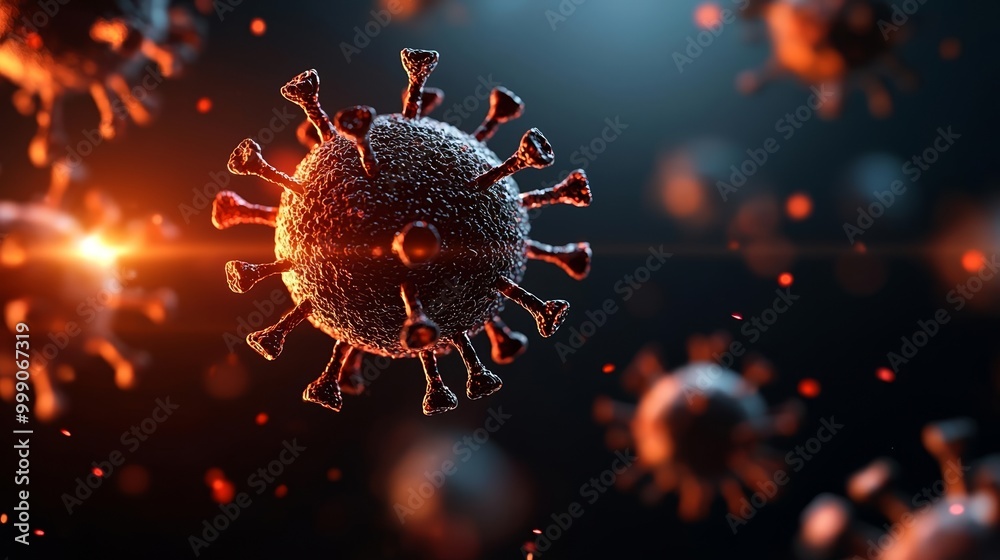 Highly detailed virus particle floating in space, scientific accuracy ...