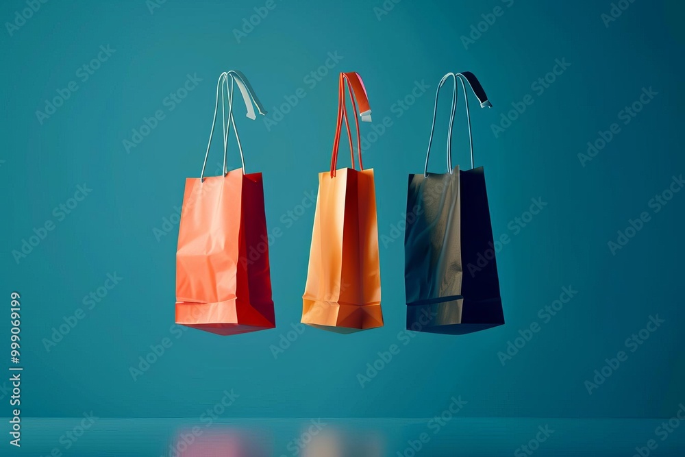 Shopping bags assortment, bold typography, detailed textures, floating ...