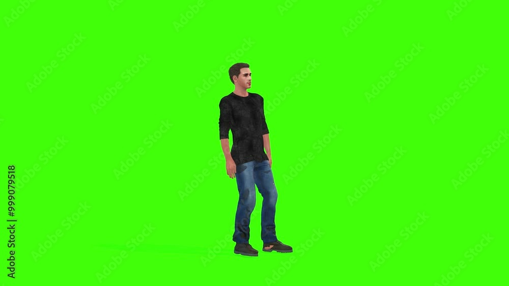 4k animation of a young man idle with a 360 angle camera view rotating ...