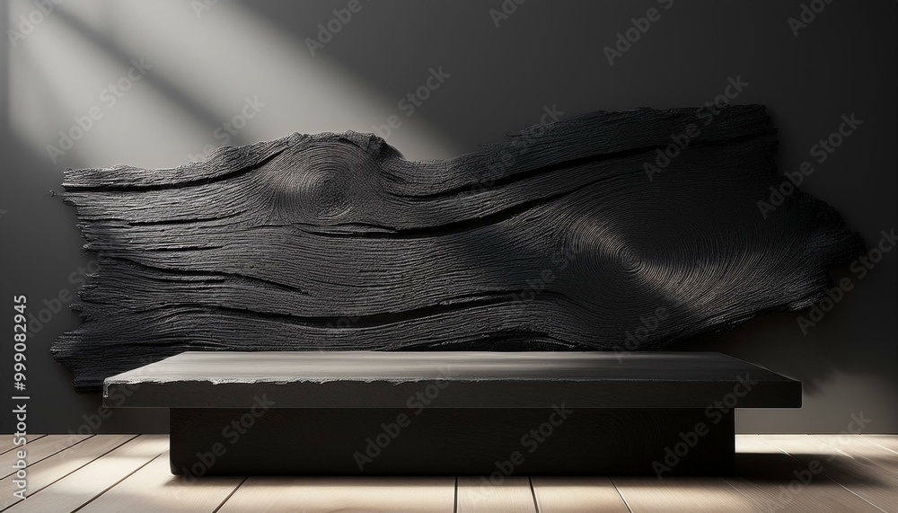 ภาพประกอบสต็อก Burnt black wood texture. Charred charcoal. A wall made ...