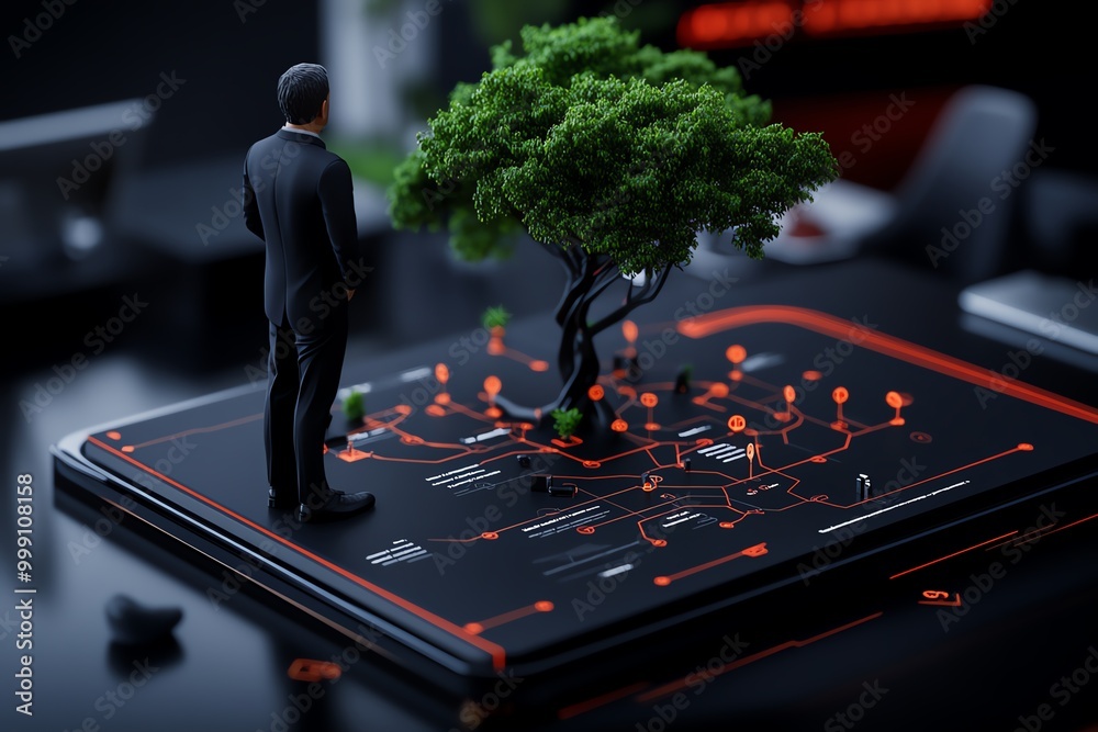 Digital 3D corporate hierarchy, with leadership roles and departments ...