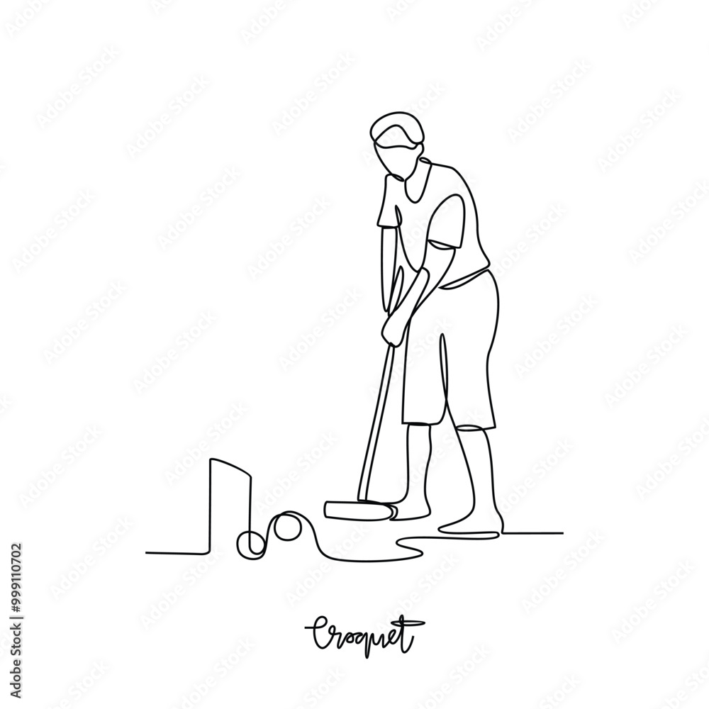 One continuous line drawing of Croquet sports vector illustration ...