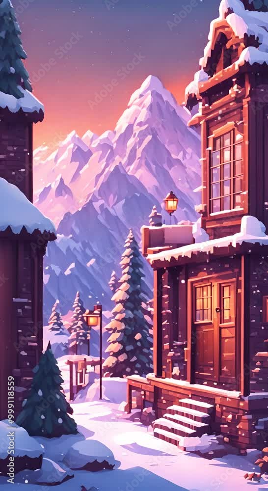 Snowy pixel art game environment animated endless loop vertical ...