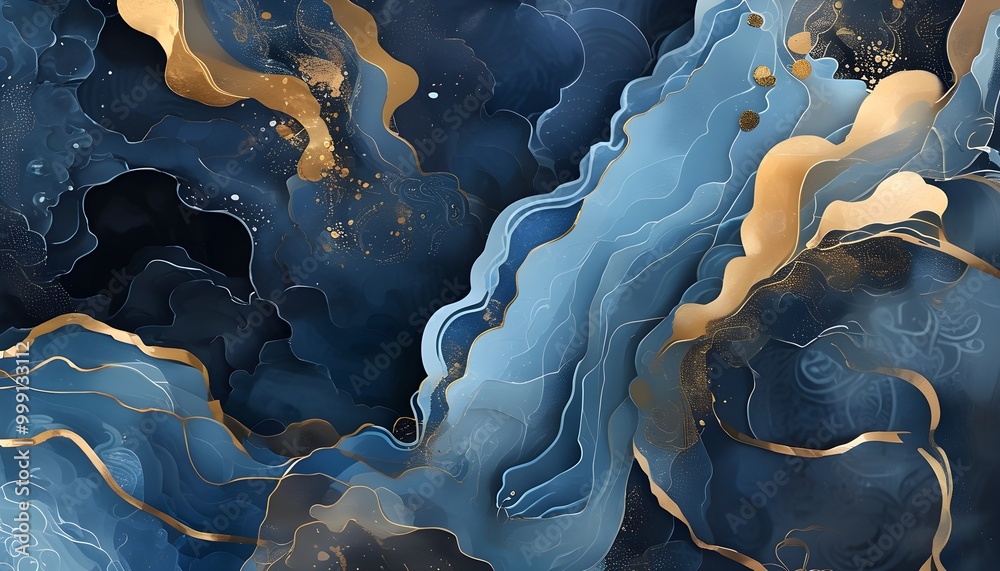Elegant navy and blue design featuring light indigo and gold accents on ...