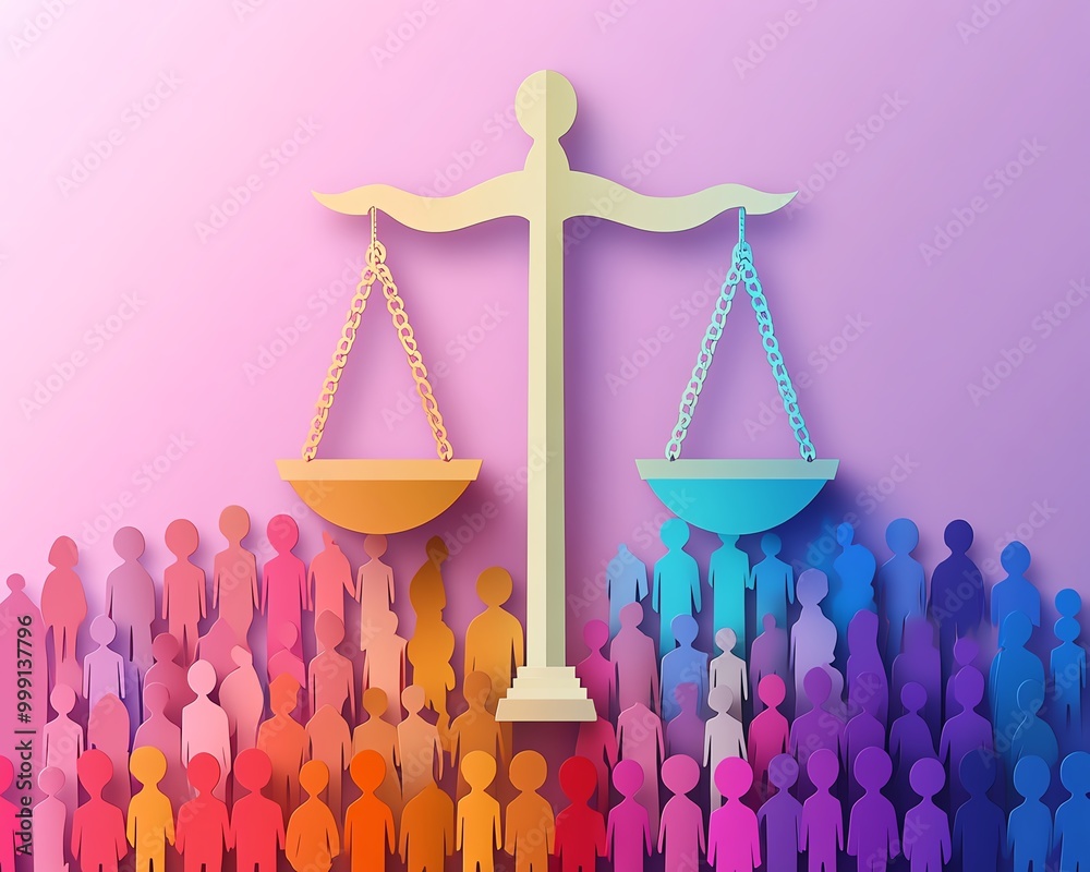 A dynamic flat design of justice scales supported by a range of human ...