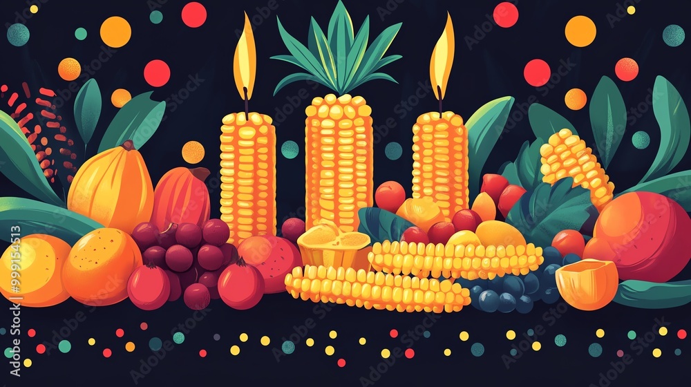 Flat vector of a Kwanzaa feast with the Kinara and symbolic items like ...