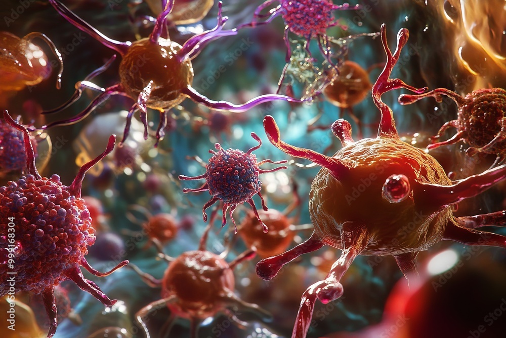 A high-resolution image of blood cells, neurons, and other human cells ...
