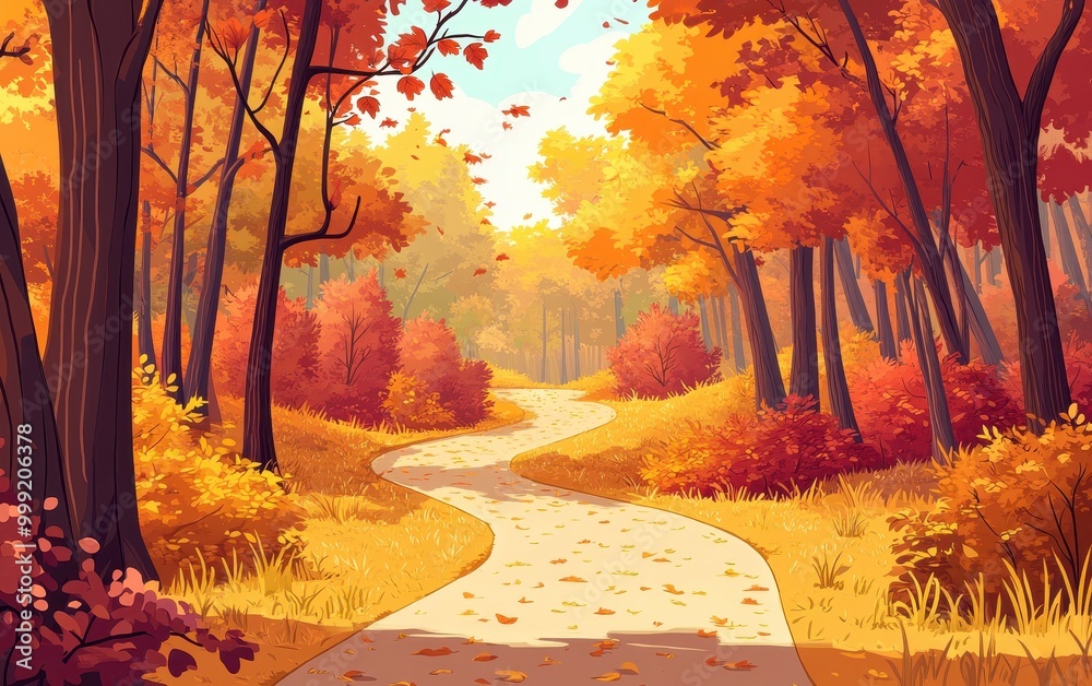 Autumn Forest Path - Colorful Fall Foliage and Winding Road in a ...