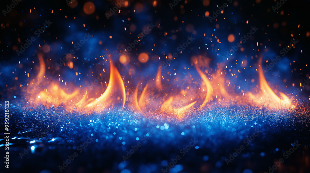 Blue flames dance across the frost-kissed ground, where fire and ice ...